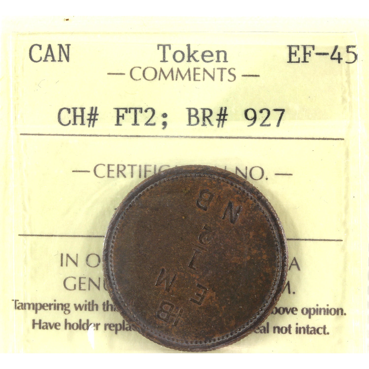 FT-2 (1857) Hudson's Bay Fur Trade 1/2 Made Beaver Token ICCS Certified ...