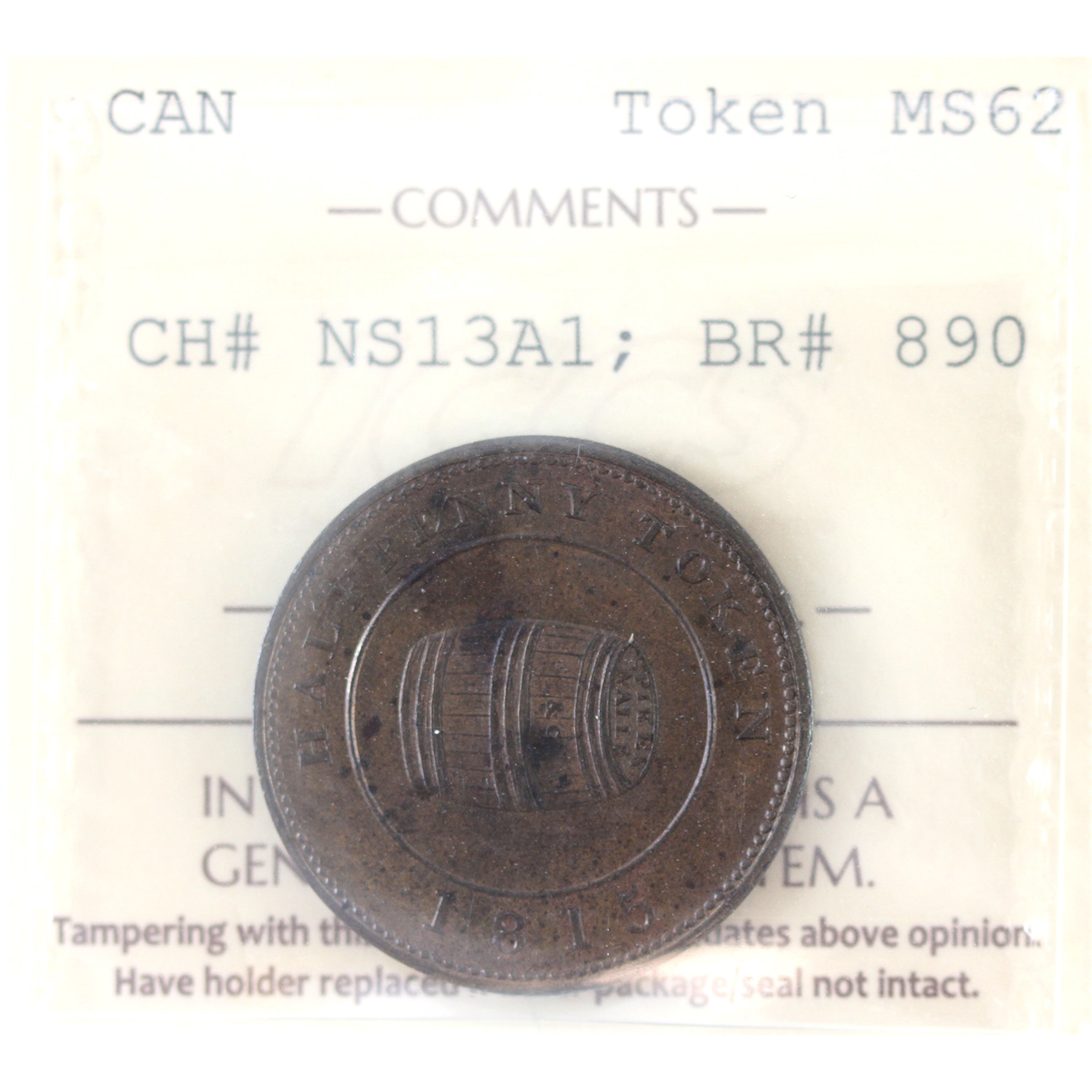 NS-13A1 1815 Nova Scotia Payable by Miles White 1/2 Penny Token ICCS ...